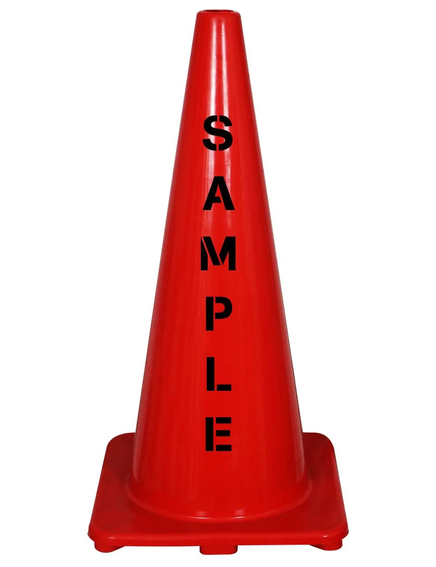 solid red 28 inch 5 lbs economy cone with double sided custom stencil ...