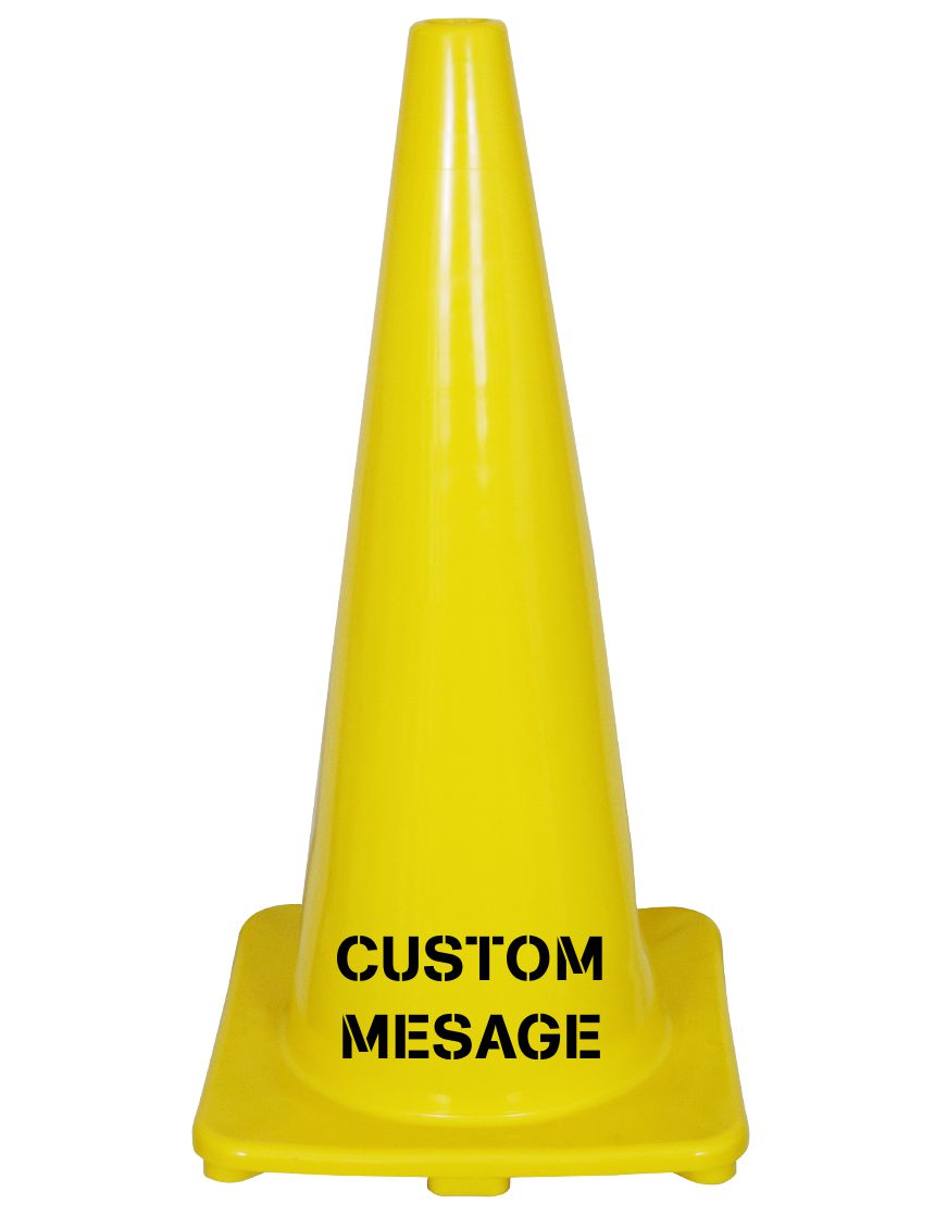 solid yellow 28 inch 5 lbs economy cone with double sided custom ...