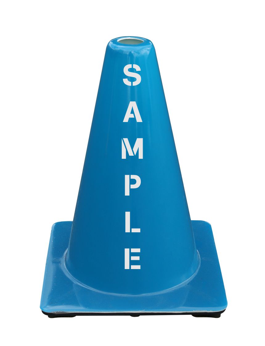 light blue 12 inch cones with custom stencil | CB12S | TrafficCones.com
