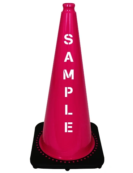 pink 28 inch 7 lbs black base cone with double sided custom stencil ...
